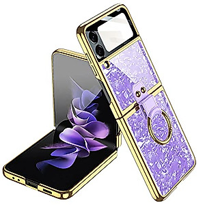 EAXER for Samsung Galaxy Z Flip 3 5G Case, Camera Lens Protection Ring Holder Case Luxury Plating Shockproof Phone Case Cover (Purple)