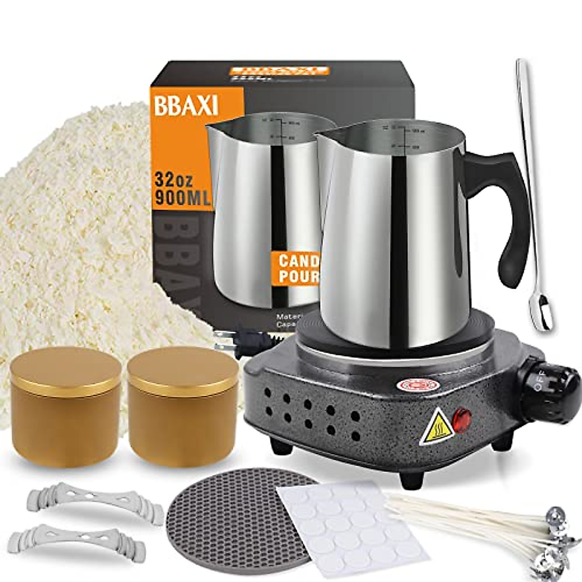Candle Making Kit With Electronic Hot Plate,Candle Making Tools Supplies for Melting Wax,Including Melting Pot , Wax Melter hot Plate,1lb Soy Wax,Stain Spoon,Cotton Wicks,center devices,Wick Stickers