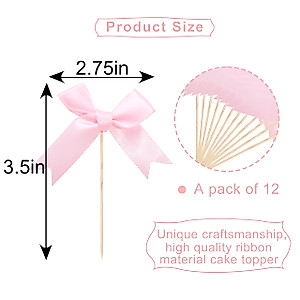 Pink Bow Cupcake Toppers - Pink Bow Cake Topper,Pink Bow Birthday Decorations,Coquette Themed Party Decoration,Bridal Shower Bachelorette Cake Toppers