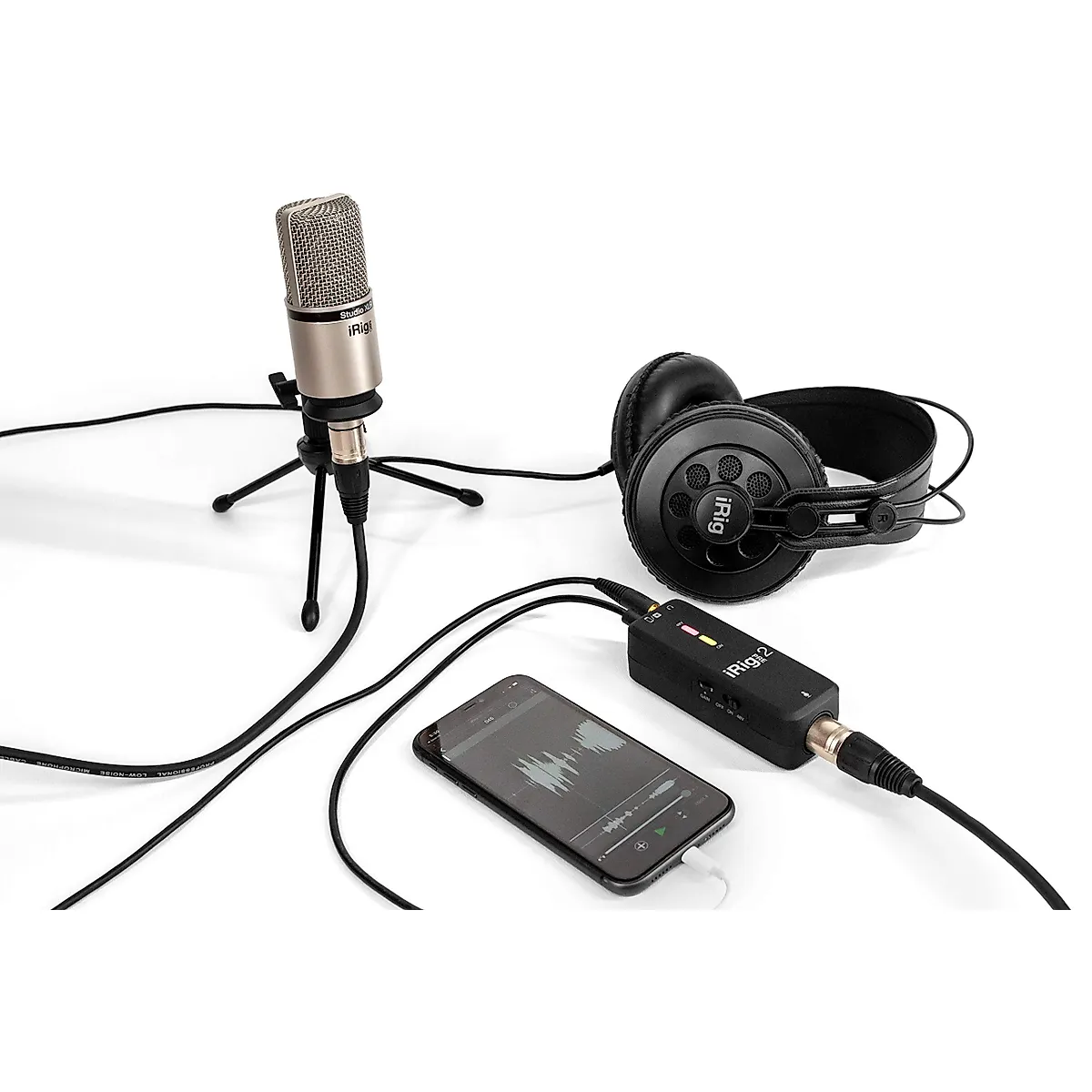 IK Multimedia iRig Pre 2 mic preamp adapter interface for iPhone, iPad, Android, iOS & DSLR cameras, with +48V phantom power, XLR connector & headphone output