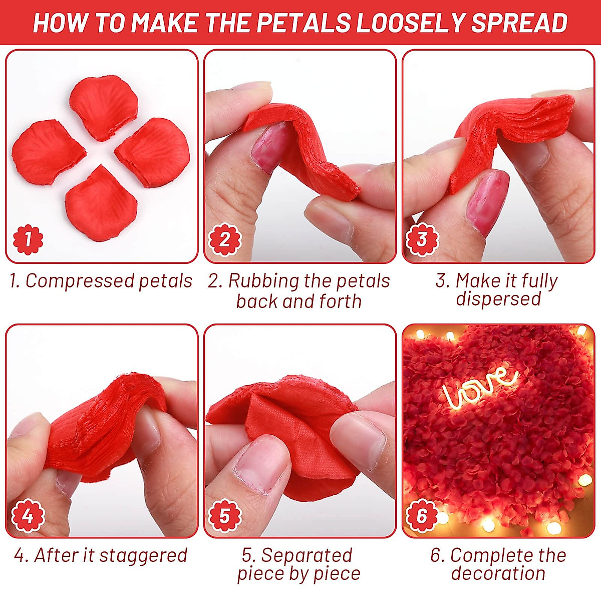 cridoz Romantic Decorations Special Night Set, 24 Pieces LED Tea Lights Candles and 2000 Pieces Artificial Rose Petals for Romantic Night, Valentine's Day, Wedding Anniversary or Table Décor