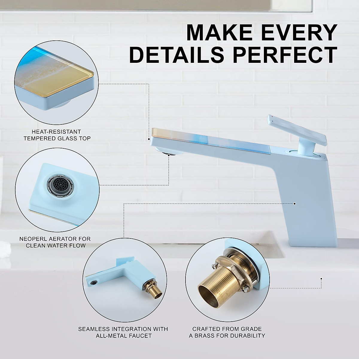 Bathroom Faucet for Sink 1 Hole,Blue Modern One-Handle Single Hole Bathroom Faucet,Brass Sink Vanity Faucets with Supply Hoses for RV Lavatory Restroom