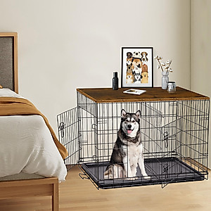 HiCaptain Dog Kennel Wood Table Top, 48 inches Wooden Dog Crate Table Topper, Durable Decorative Dog Kennel Table Topper for Large Dogs Rustic Style