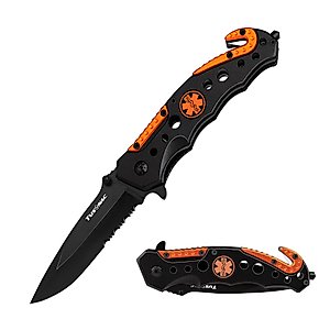3.34″ Folding Pocket Knife Survival Knife, Serrated Blade Tactical Knife, Glass Breaker, Seatbelt Cutter, Pocket Clip, Self Defense knife with Liner Lock, For Hunting Camping Fishing Hiking
