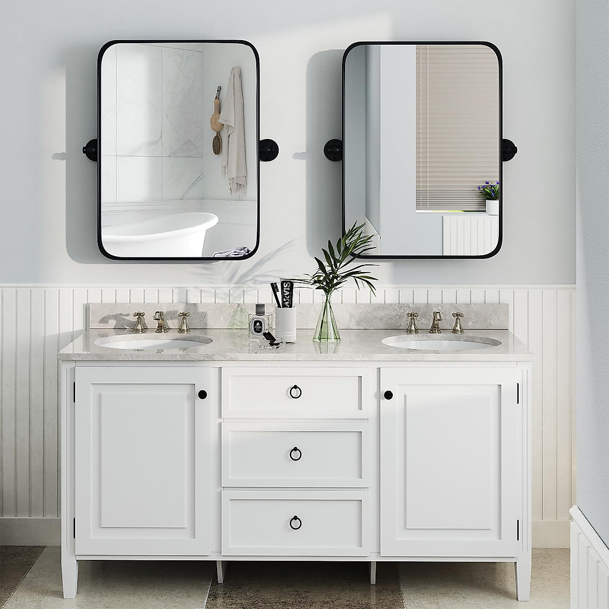 Tangkula 30 x 22 Pivot Mirror, Tilting Bathroom Mirror w/Shatter-Proof Film, Wall Brackets, Framed Wall Mounted Mirror for Bathroom, Living Room (2)