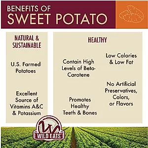 Wild Eats Sweet Potato Treats for Dogs – 12 oz. (Great Low Calorie, Low Fat Alternative to Traditional Dog Biscuits, Dog Cookies, and Dog Bones) Healthy Dog Treats Perfect Training Treats for Dogs