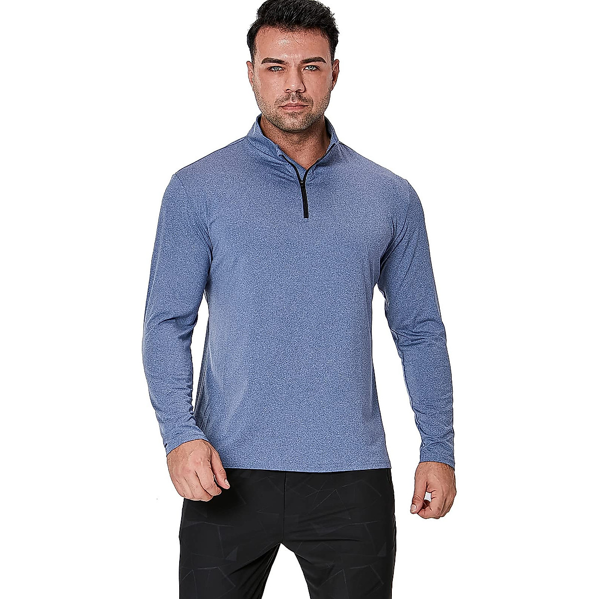 MANSDOUR Men's Active Sports Shirt 1/4 Zip Performance Long Sleeve Workout Running T Shirt Pullover Tops Light Blue