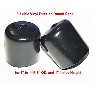 (Pack of 10) Caplugs: 1-1/8" to 1-3/16" Round Black Vinyl Flexible End Cap Bolt Screw Rubber Thread Protector Safety Cover | for 1.125 Inch Pipe Post Tubing Rod OD Protective Cover.