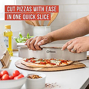 Chef Pomodoro Pizza Cutter Rocker Knife with Protective Cover, Multipurpose 14 Inch Mezzaluna Chopper with Super Sharp Stainless Steel Blade, Blade Cover, Premium Pizza Accessories Dishwasher Safe