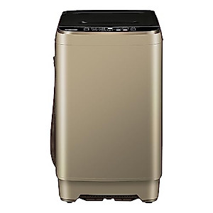 EUASOO 15.6lbs Full-Automatic Washing Machine, Portable Compact Laundry Washer with Drain Pump, 10 Programs 8 Water Levels with LED Display for RV, Camping, Apartment, Dorm, Dark-Gold