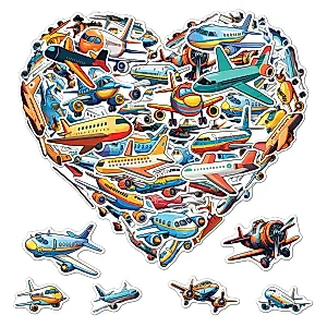 Pack 50 Pcs Airplane Stickers for Water Bottles Waterproof Laptop Luggage Computer Scrapbooking Cups Teens Adults Girls Boys Students Aesthetic Sticker Packs Small Vinyl Decals