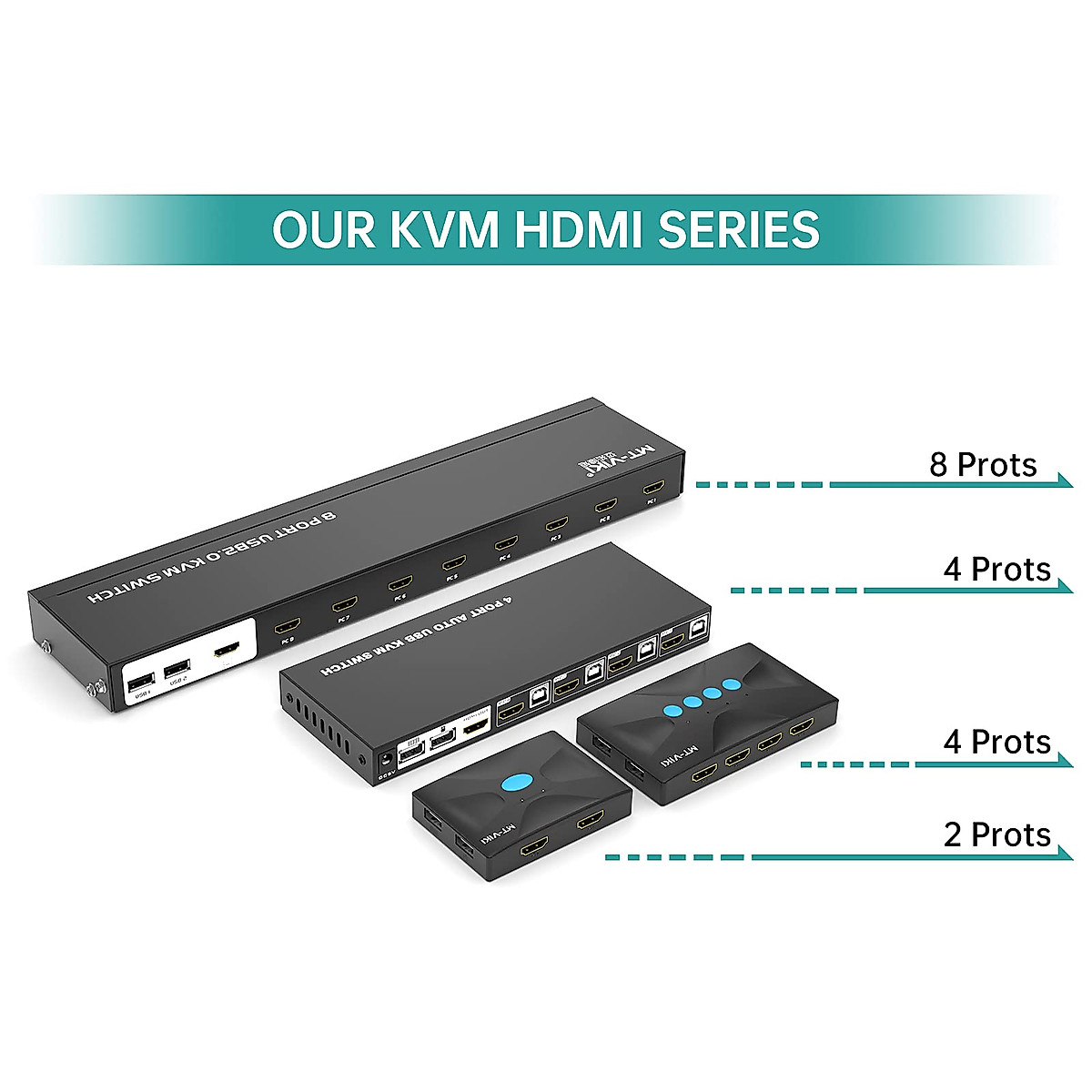 MT-VIKI 4 Port KVM Switch Hotkey HDMI w/ 4 USB Cables & 4 HDMI Cables 4K 30Hz w/ 2 USB Hubs for U Disk and Printer