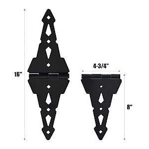 HOME MASTER HARDWARE 8 inch Gate Hinges,Heavy Duty gate Hinges,Wood Gate Hinges for Wooden Fences for patios, barn Doors, Yard gate,with Screws, Black, (6 Pack)