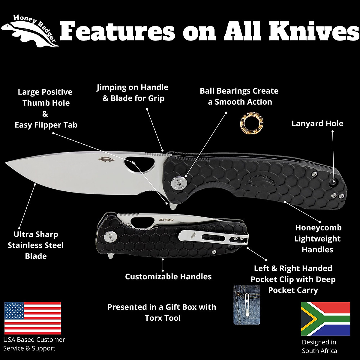 Western Active Honey Badger Medium Pocket Knife EDC Drop Point Folding Utility Knife 3.2" Steel Blade, Reversible Pocket Clip, Folding Pocket Knife - (2.9oz) Drop Point Medium Orange D2 HB1060