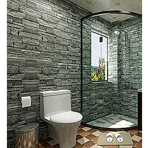 auxua Brick Wallpaper Peel and Stick for Bathroom Bedroom,Faux 3D Brick Waterproof Grey Wall Paper Self Adhesive,Removable Vintage Stone Contact Vinyl Gray Wallpaper (17.7"x394")