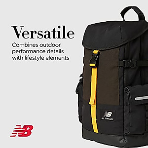 New Balance Laptop Backpack, Terrain Flap Travel Bag for Men and Women, Black, One Size