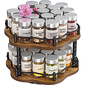 Lazy Susan Spice Rack Organization for Cabinet - Adjustable Height Lazy Turntable Spice Organizer for Countertop Kitchen Pantry Storage, 2 Tier 10 Inch Seasoning Organizer, Black