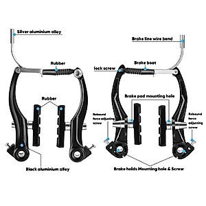 Hmseng V-Type Bike Brake Set, Complete Universal Bike Front and Rear MTB Brake, Bicycle Brakes, Inner and Outer Cables, Include Brakes Lever Calipers Multi-Tool Wrenches-Dark Black