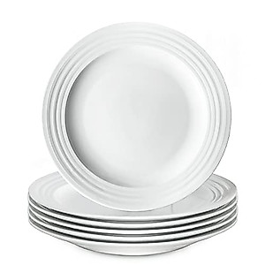 Ceramic Dinner Plates Set of 6, 8.7 Inch Pasta Salad Plate Set, Kitchen Serving Dishes White Dinner Plates for Party, Lunch, Appetizer, Large Dinnerware Plates for Kitchen - Dishwasher, Microwave Safe