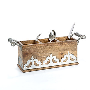 Heritage Collection Wood and Inlay Metal Flatware Caddy