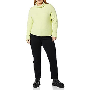 Daily Ritual Women's Cozy Boucle Horizontal Knit Long-Sleeve Mock Neck Sweater, Bright Olive Green, X-Small