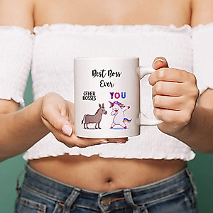 TAMDG GIFET Funny Coffee Mug, Best Boss Ever Unicorn Mug, Gift for Boss ， Best Boss Ever Gift, Funny Gift for Boss, Humorous Coffee Cup, Sarcastic Boss Present,11 oz Novelty Mug, White
