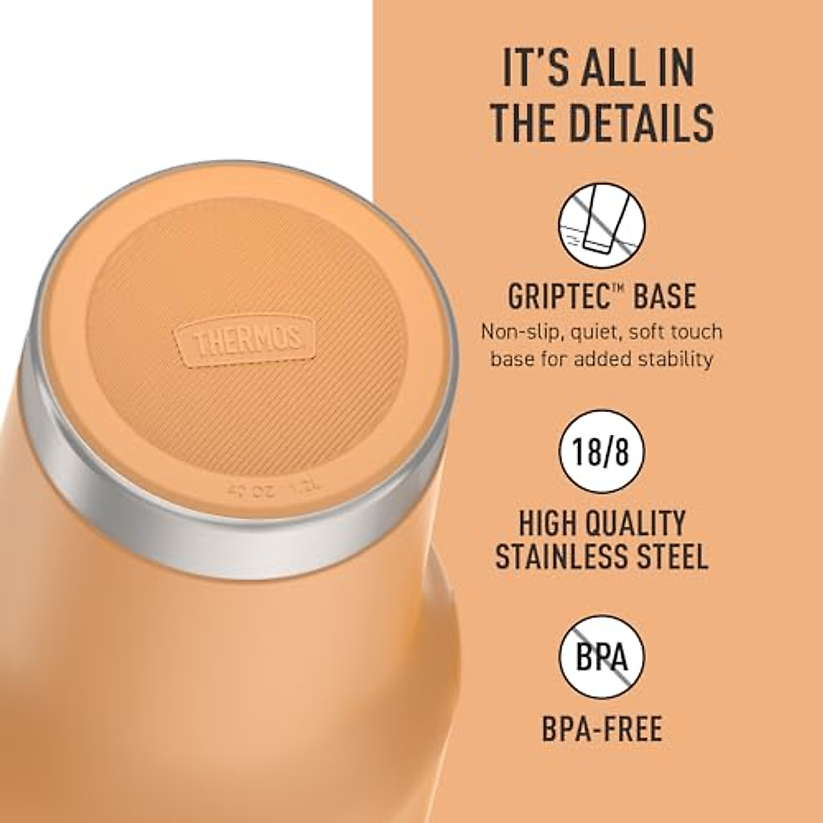 THERMOS Stainless Steel Cup Holder Mug - 40 Ounce, Melon - Insulated Tumbler with Lid and Straw, Plus Leak-Resistant Slide Lock