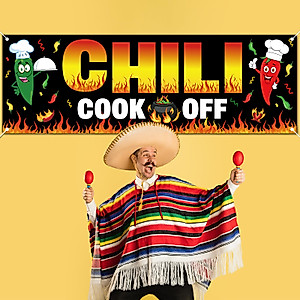 QOUBAI Chili Cook Off Decorations Banner 71 x 24 Inches Black Hot Chili Pepper Contest Banner Chili Cook Off Party Supplies for Mexican Fiesta Cinco De Mayo Chili Cooking Competition Festival Prizes