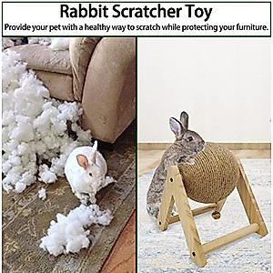 BNOSDM Rabbit Scratch Ball Sisal Bunny Scratching Toy, Wooden Pet Scratcher Stand with Ball for Indoor Rabbits Bunny, Kittens and Small Animals
