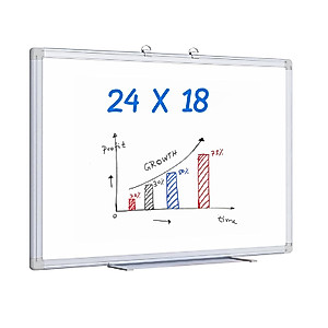 Magnetic White Board 24 x 18 Dry Erase Board Wall Hanging Whiteboard with 3 Dry Erase Pens, 1 Dry Eraser, 6 Magnets, 2' x 1.5' Message Scoreboard for School Home Office