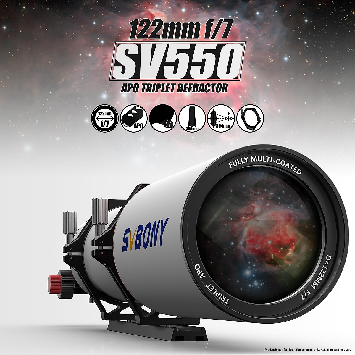 SVBONY SV550 APO Telescope, 122mm F7 Triplet Apochromatic Refractor Telescope, Professional Astronomical Telescope with 300mm Versatile V-Style Dovetail for Astrophotography and Visual with Bag