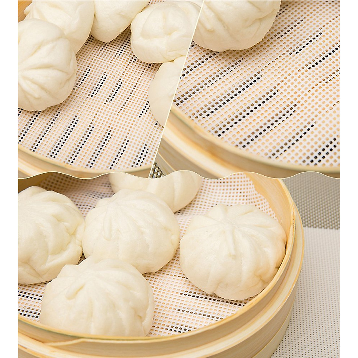 Lucky Gourd Reusable Non-Stick Silicone Steamer Pad Mesh Round Dumplings Mat,Pack of 4 (17.3 Inch/44 CM)