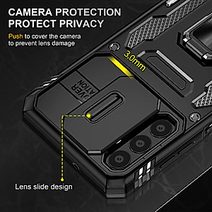 DNTMZIN for Galaxy A13 5G Case,Military Grade Protective Phone Case Cover with Enhanced Metal Ring Kickstand, with Slide Camera Cover,Shockproof Phone Case-Black2-GA13-01