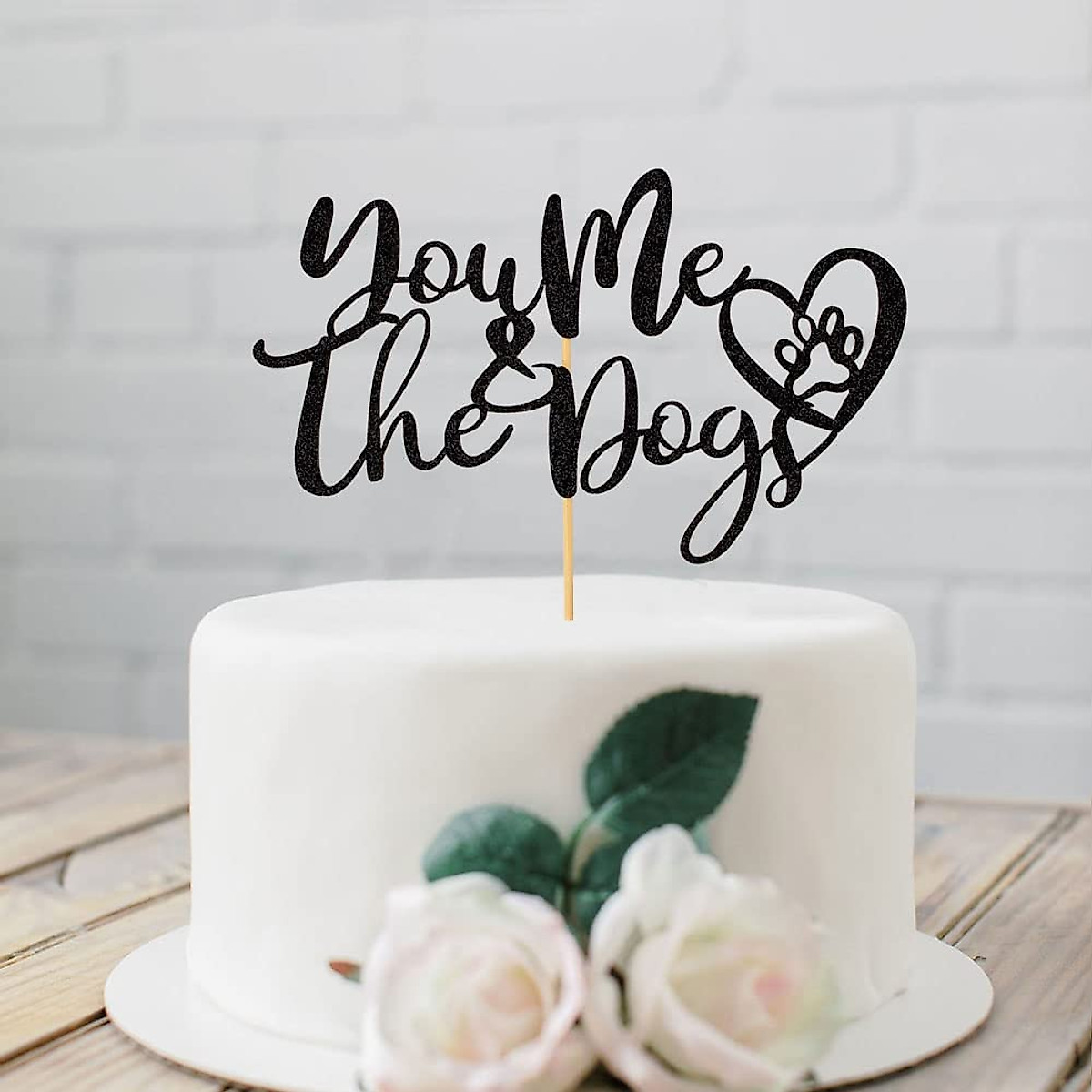 You Me & the Dogs Cake Topper, Mr & Mrs Wedding Cake Decors, Bride and Groom Wedding Party Decorations, Dog Lovers Party Supplies, Black Glitter