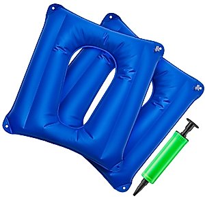 Inflatable Square Cushion Breathable Comfort Inflatable Air Seat Cushion and Inflator for Sitting Toilet Office School Chair Wheelchair Chair, Postpartum Relieve Pressure, Blue (2 Pieces)