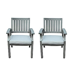 GDFStudio Outdoor Modern Aluminum Dining Chair with Cushion (Set of 2), Dark Gray and Silver