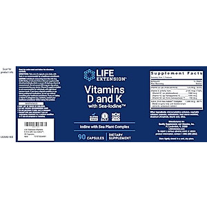 Life Extension Vitamins D and K with Sea-Iodine, 90 Caps (Pack of 2)