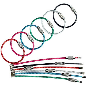 bayite Key Rings Stainless Steel Wire Keychains Cable Heavy Duty Luggage Tags Loops Tag Keepers 2mm Twist Barrel Pack of 12 (Cable length: 4 inches), Multiple Color