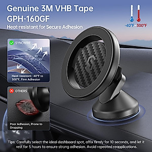 SYNCWIRE Fits MagSafe Car Mount - Carbon Fiber Magnetic Phone Holder for Car, 360° Roation Strong Magnet Car Phone Mount Dashboard Compatible iPhone 15 Pro Max 14 13 12,Samsung,MagSafe Car Accessories