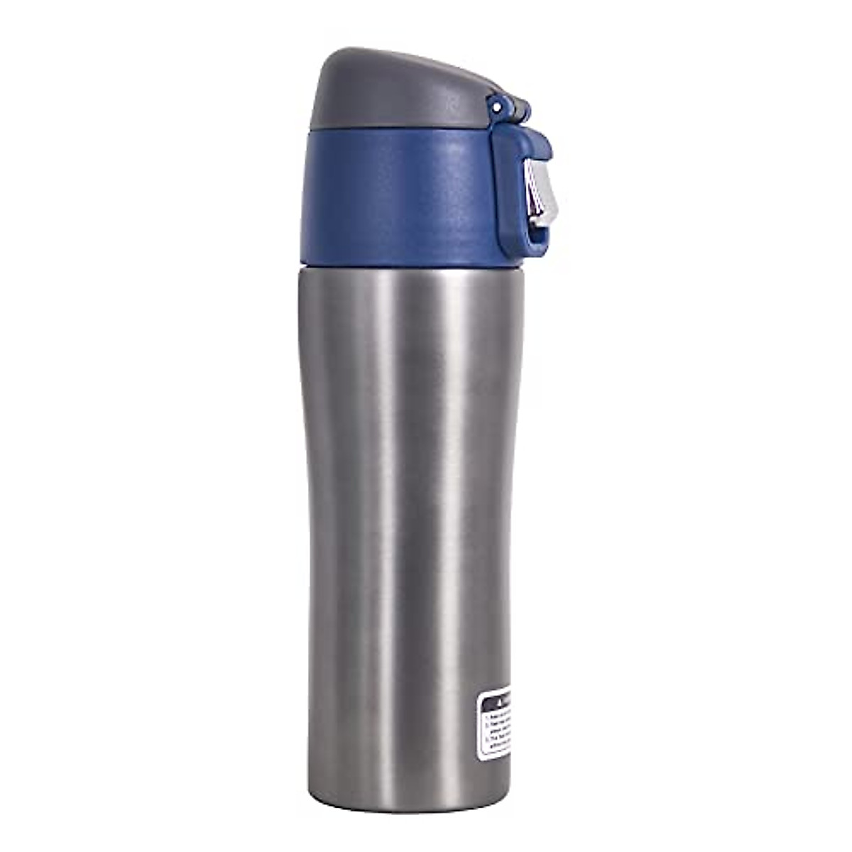 DEDEYA Samily 16oz/473ml Stainless Steel Vacuum Insulated Glass Bottle featured with an easy open flip-top cap, with glass liner inside. keep beverage hot or cold for hours.（Navy Lid ）