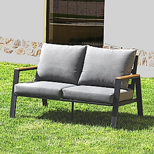 Yoneesn Aluminum Patio Loveseat 2 Seat Outdoor Sofa All Weather Indoor or Outdoor Sofa for 2 Outdoor Deck Couch, Dark Grey