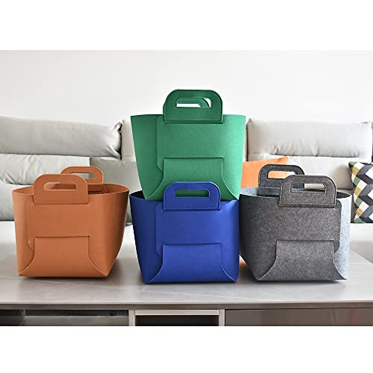 Storage Basket Felt Closet Storage Bins Convenien with Handles Storage Box Collapsible & Convenient Box Organizer for Office Bedroom Closet Babies Nursery Toys Laundry Organizing ( Brown)（Small）