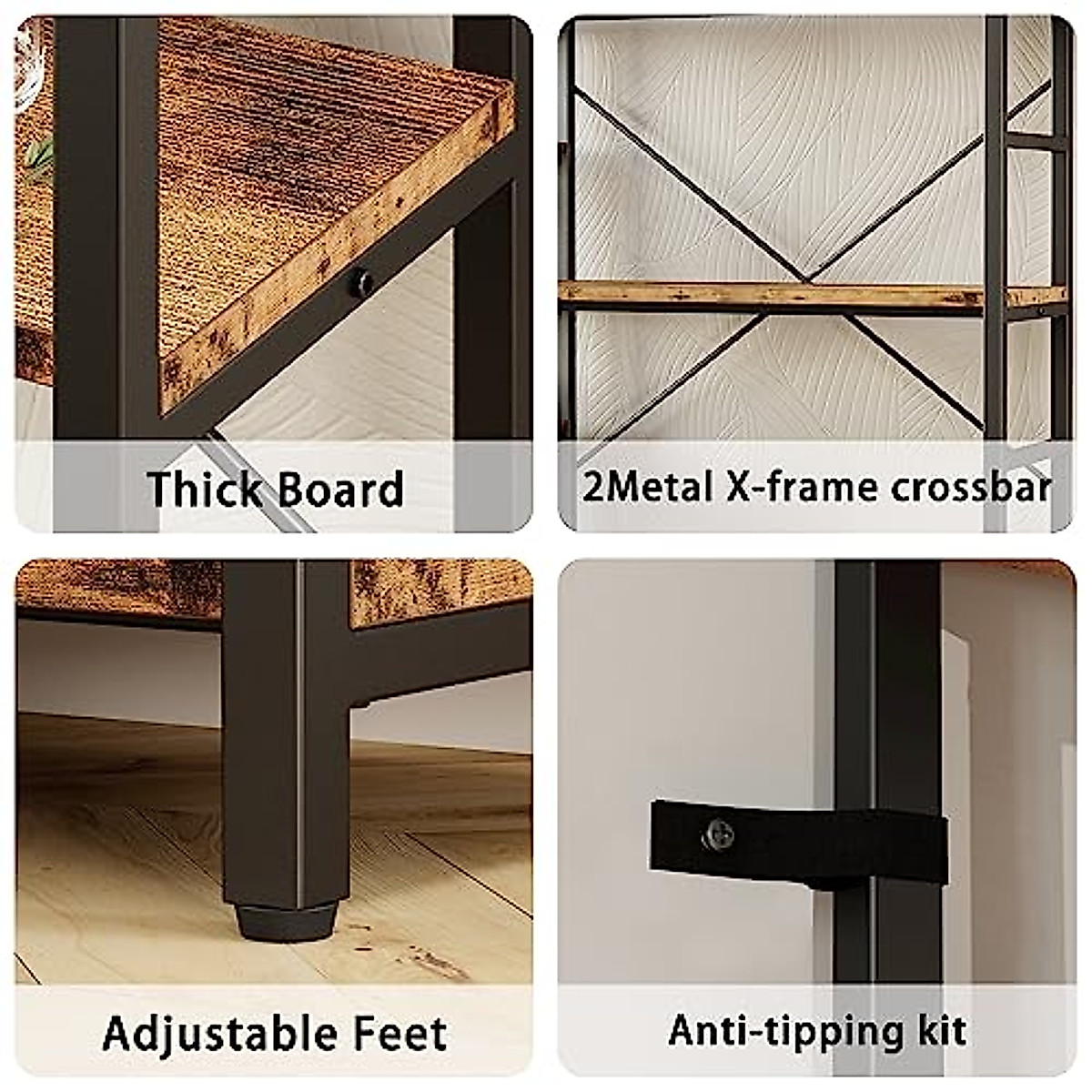 IRONCK Industrial Bookcases and Bookshelves, 5-Tiers Corner Bookcase with Curved Panels, L Shaped Shelf with Metal Frame for Open Storage for Living Room Home Office