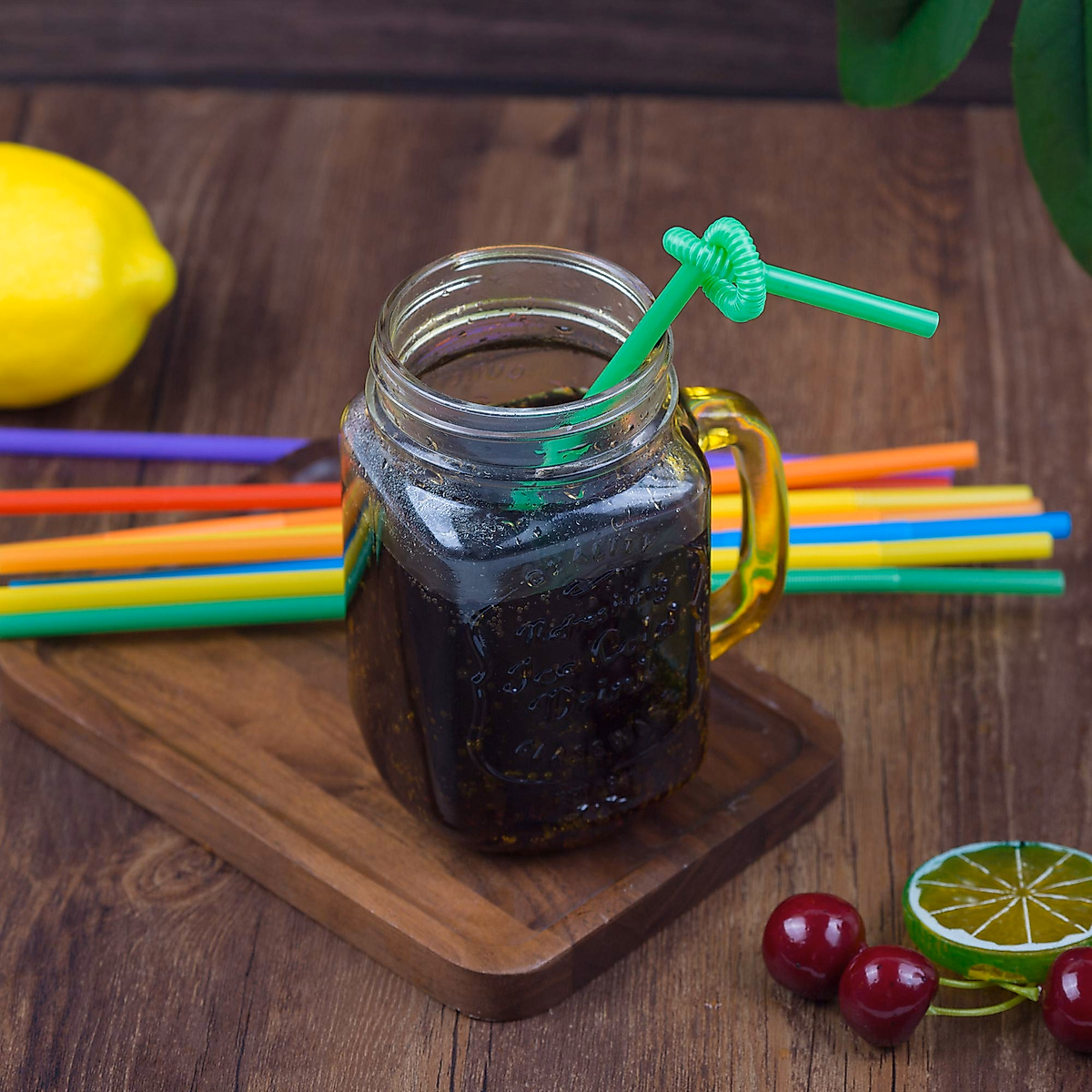 [Individually Wrapped] 200 Pcs Colorful Flexible Plastic Straws, Disposable Bendy Straws, 10.2" Long and 0.23'' Diameter, BPA-Free