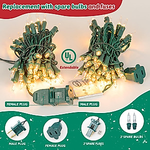 HEYFUNi Clear Christmas Lights 50Count 13Feet White Christmas Tree Lights Set, Incandescent Bulb Mini String Lights for Indoor Outdoor Tree Party Weeding Home Xmas Holiday Decorations,Green Wire