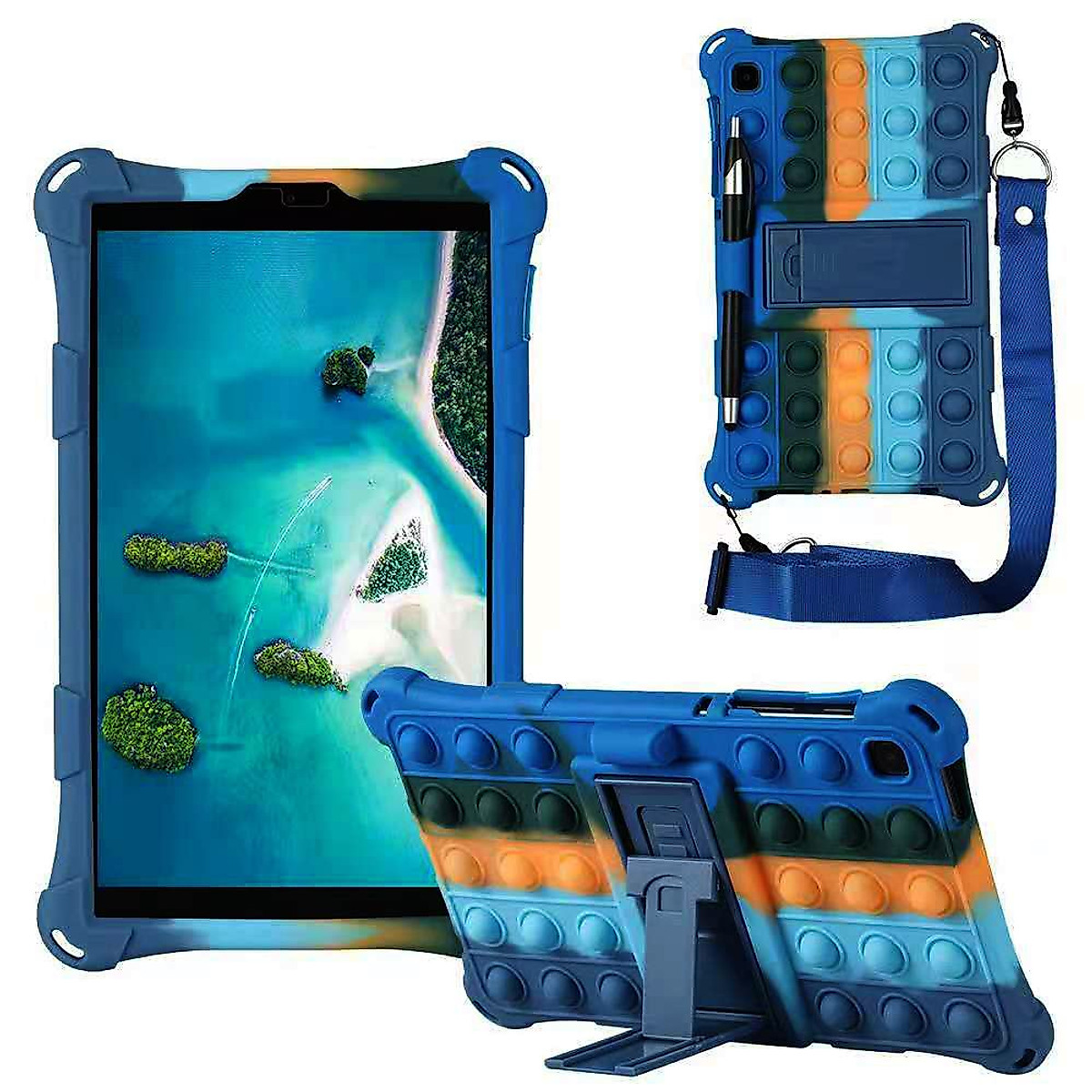ALHBEJT Tablet Case for Galaxy Tab A7 Lite 8.7" 2021|SM-T220/T225/T227 Silicone Case Cover with Stand Lanyard Pen for Samsung Tab A7 Lite Pop Anxiety Relief Fidgets(Colorful Blue)