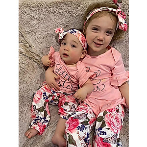 Newborn Baby Girl Clothes Big Sister Little Sister Matching Outfits Infant Romper Floral Pants Toddler Girls Clothing Sets