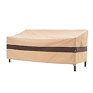 WJ-X3 3-Seater Outdoor Sofa Cover, Heavy Duty Patio Sofa Cover, Outdoor Couch Cover Waterproof, High Wind Resistant Design for Patio Couch Cover, 87W x 37D x 35H, Beige & Coffee