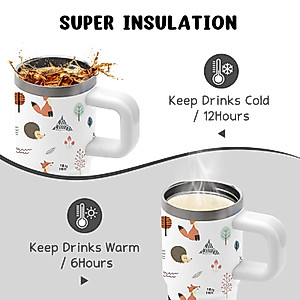 Raccoon Gifts, 14 Oz Fox Tumbler with Handle and Straw for Kids, Stainless Steel Vacuum Insulated Tumblers for Toddlers, Animal Lover Gifts for Christmas Birthday, Hedgehog