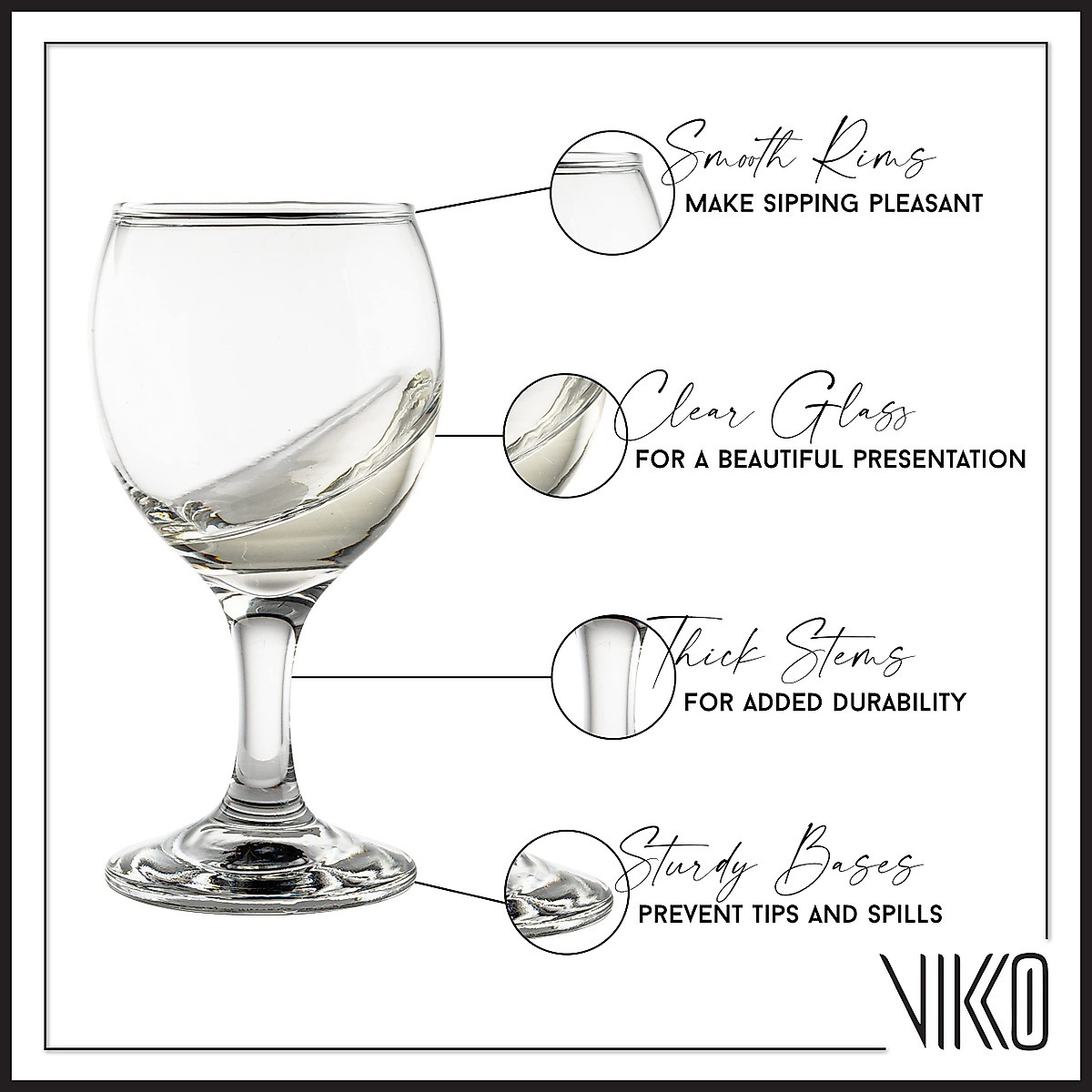 Vikko 5.5-Oz SMALL Wine Glasses, Beautiful Round Dessert Wine Glasses, Set of Wine Glasses, Durable Stemmed Wine Glasses, Dishwasher Safe Thick Wine Glasses, White Wine Glasses Set of 6